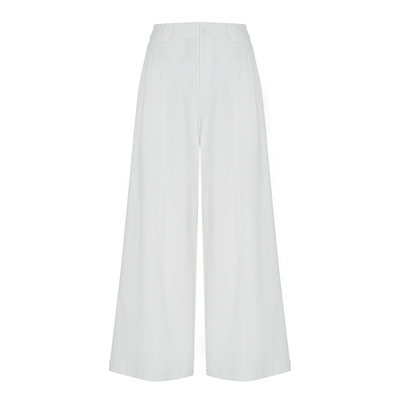 D63白色重要阔腿休闲长裤