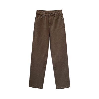 美拉德！~咖色九分直筒牛仔裤女