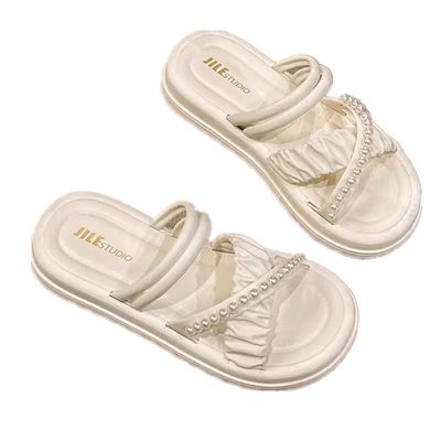 两穿凉拖鞋夏季外穿ins潮2024新款时尚珍珠仙女风配裙子厚底凉鞋