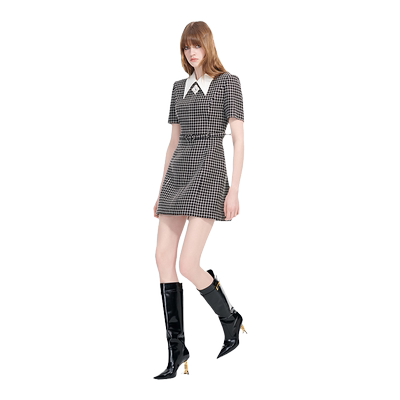 黑格尔马甲连衣裙收腰翻领