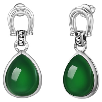 曼古银绿玛瑙马年新款复古耳环