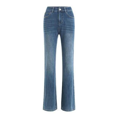 COLIN WANG-气场的魔法四面弹复古显瘦时装猫须微喇裤牛仔裤