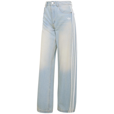 adidas阿迪达斯三叶草女子牛仔长裤运动休闲宽松直筒长裤 KW2093