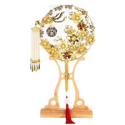 新娘结婚团扇金色婚扇风禾锦绣