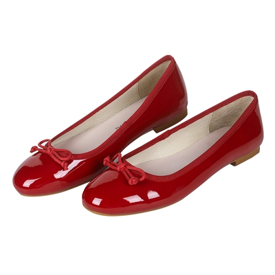 日系圆头蝴蝶结红色女士平底单鞋