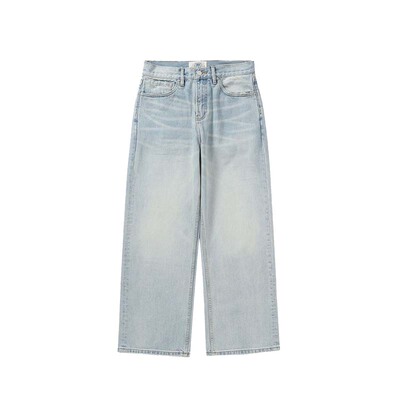 Makemore浅蓝猫须直筒休闲牛仔裤