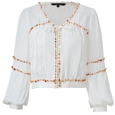 【SARA同款】MAXRIENY小浪花套装缎面v领短款上衣女波嬉风气质感