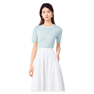 【商场同款】HPLY荷比俪秋季新款女花朵装饰假两件针织上衣