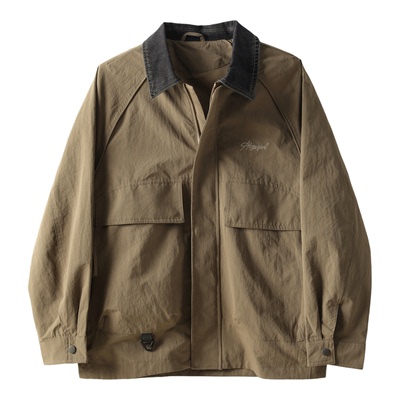 LUUD 户外工装风大口袋机车夹克男秋冬季牛仔拼接翻领飞行员外套