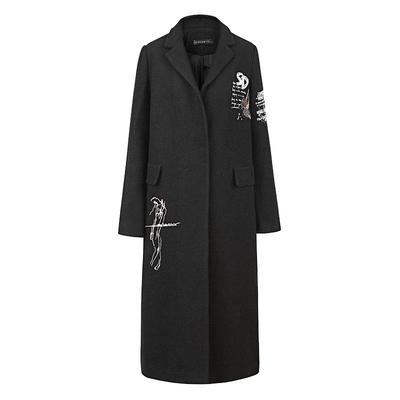 sdeer西装领撞色字母H型毛呢大衣