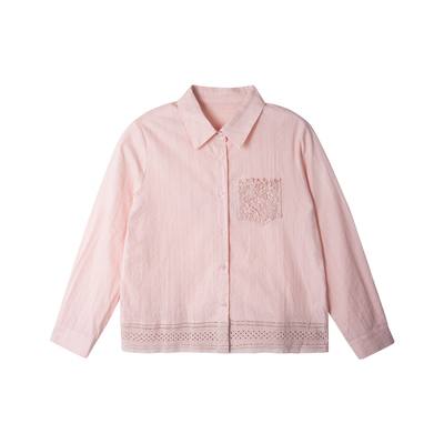 XUZI YU.小个子定制韩系衬衫女春季翻领蕾丝镂空百搭7730-C86521