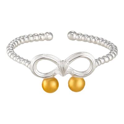 奶油裱花蝴蝶结金珠开口戒指