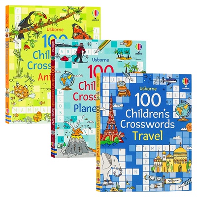 Usborne 儿童填字游戏 英文原版 100 Children's Crosswords Planet Earth 旅行篇动物篇地球篇 英语词汇积累训练亲子互动