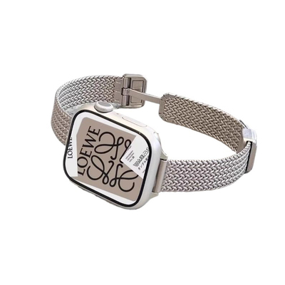 适用applewatchS9金属苹果S10麦穗磁吸扣编织手表带iwatch7高级感SE男女生65运动41mm透气黑色银色金色夏天/