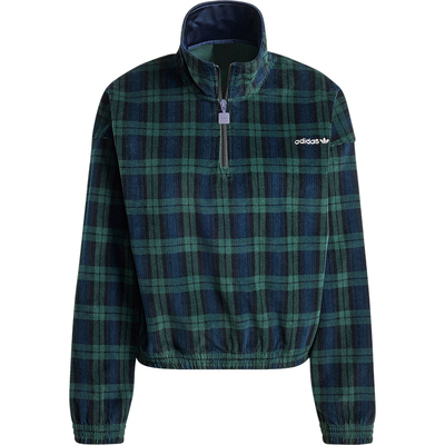 阿迪达斯女士格纹短款翻领卫衣