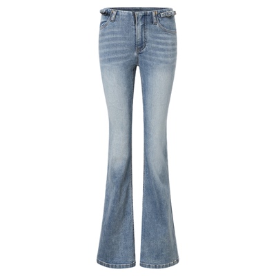 CNLEEWEI26早春新品显瘦修身弹力洗水喇叭牛仔裤