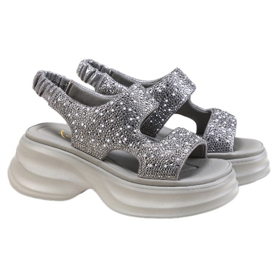 fed银色休闲凉鞋夏季新款女鞋厚底增高水钻凉鞋女款S0421-YAB591