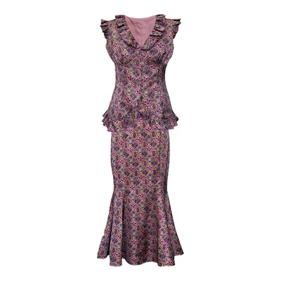 滩羊毛皮草披肩人丝团花中式套装