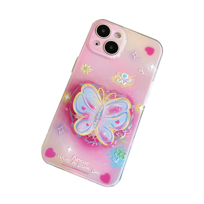 FUNCOO原创设计.绵绵冰甜莓手机壳双层立体爱心精孔全包少女心蝴蝶imd支架串珠适用苹果手机送宝石贴纸