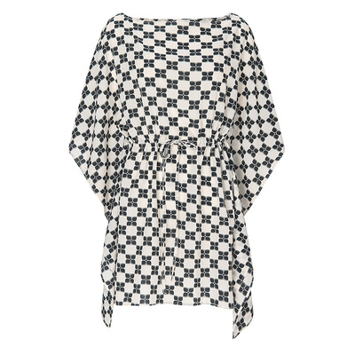 BCBG春夏气质飘逸感连身半袖系带四叶草印花短袖衬衫上衣女