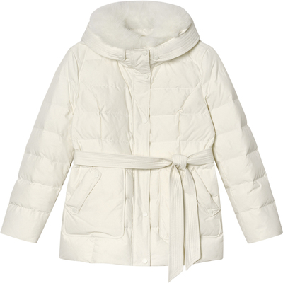 lk白色鹅绒羽绒服狐狸毛领系带