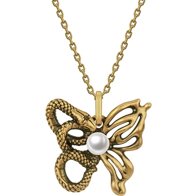 周大福独白复古黄金灵蛇蝴蝶吊坠