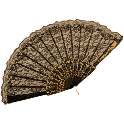 中华娘~新中式复古黑色蕾丝折扇
