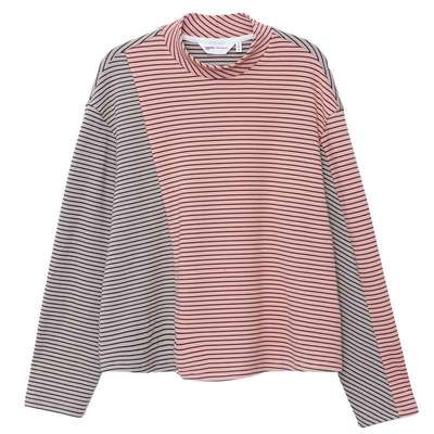 MOVEUP幻走2025冬季新款.FUN系列半高领撞色条纹拼接短款T恤女