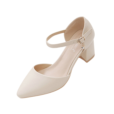 粗跟高跟鞋女夏凉鞋尖头中跟单鞋