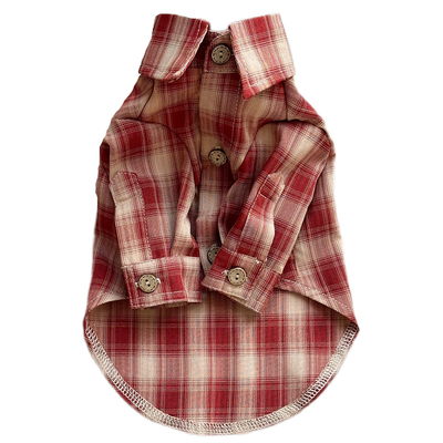 bluetime猫狗棉麻格子衬衫不撞款