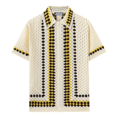 2026夏季外贸男士条纹拼色短袖针织衬衣手钩镂空polo衫Men shirts