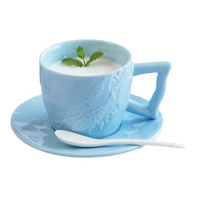 爱屋格林餐具套装果盘陶瓷水杯家用碗海洋系列浮雕创意杯盘套装