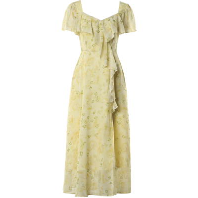 DPLAY黄色法式度假长裙