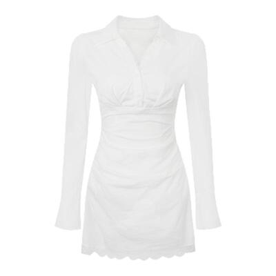 辣妹气质蕾丝白色衬衫连衣裙