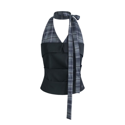 UNIFREEPLUS大码格子挂脖背心