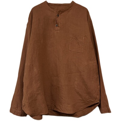 沉香布衣草堂套头上衣短衬衫 亚麻自制前开口小兜多色 上衣无折