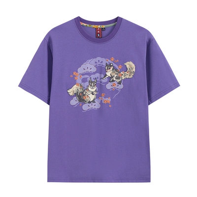 ONIARAI/鬼洗24秋冬泥棒蓝女款樱花松鼠绣花休闲短袖T恤 N840254