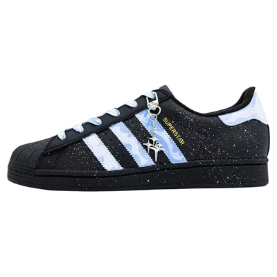 球鞋定制 adidas originals SUPERSTAR 黯蓝星芒板鞋女款黑蓝
