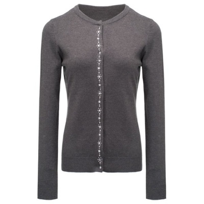 铆钉灰色针织开衫圆领正肩外套