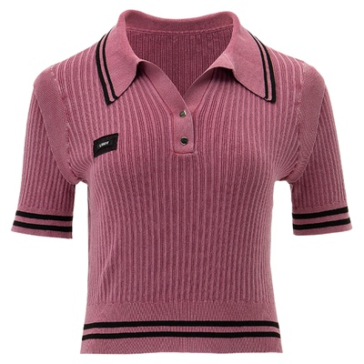 诱货春玫粉蓝短款针织衫女短袖