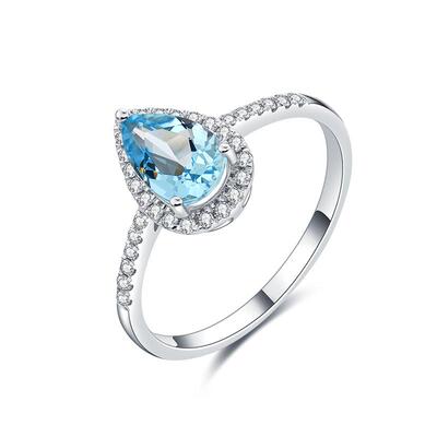 ILCO尤珂「冰蓝水滴」18K金天然海蓝宝戒指复古椭圆彩宝宝石钻戒