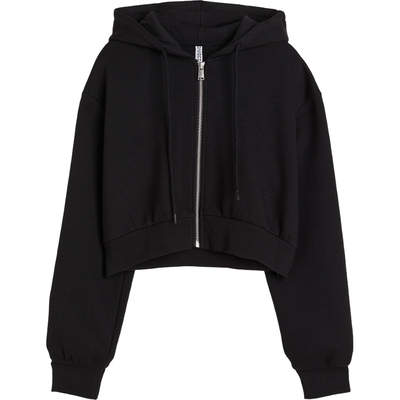 HM女装卫衣夏季休闲舒适宽松短款长袖拉链连帽衫1193900