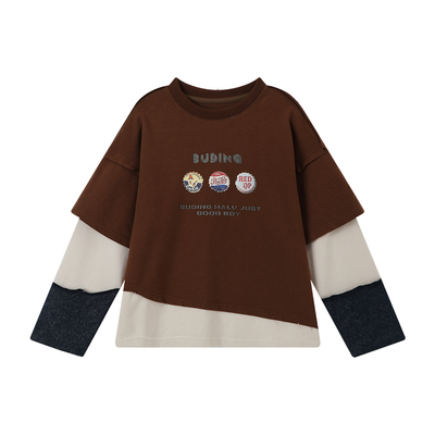 男童春季新款时尚假两件T恤卫衣