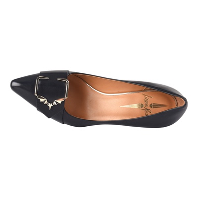 恋尚萝莎真皮女金色尖头浅口单鞋