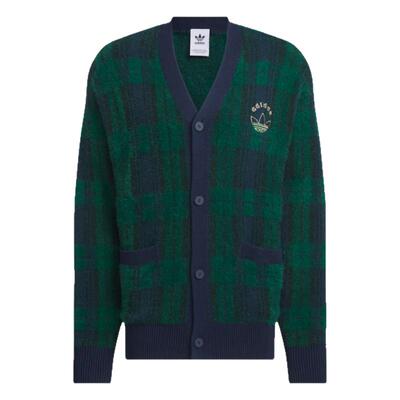 阿迪达斯格纹针织开衫毛衣男外套