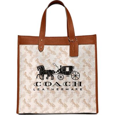COACH/蔻驰奥莱女士马车图案印花和马车徽章FIELD托特包