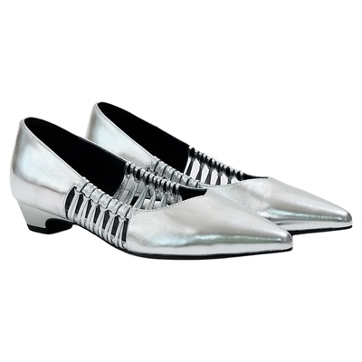 fed浅口单鞋夏季新款女鞋银色真皮皮鞋时尚透气休闲鞋女款DD0327