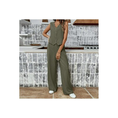 C 10345 Patchwork Vest Pants Set 拼贴马甲套装 跨境欧美
