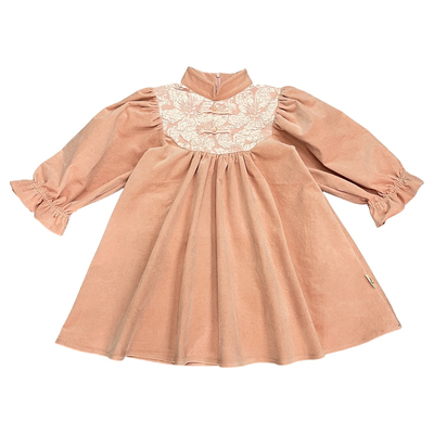 女童国风灯芯绒泡泡袖连衣裙