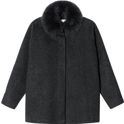 PSALTER诗篇可拆卸狐狸毛领A摆斗篷式毛呢大衣女外套冬款